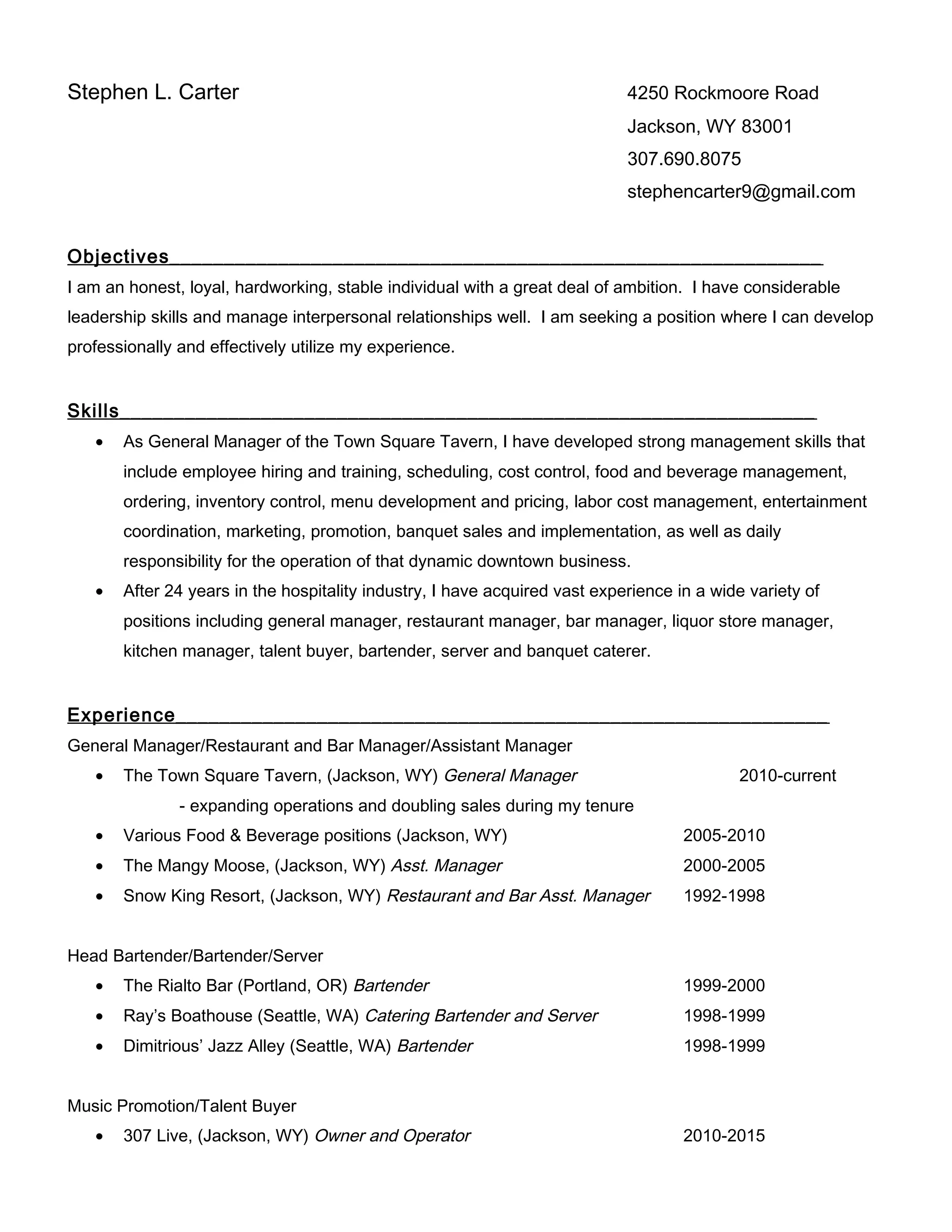 Stephen Carter resume | DOC