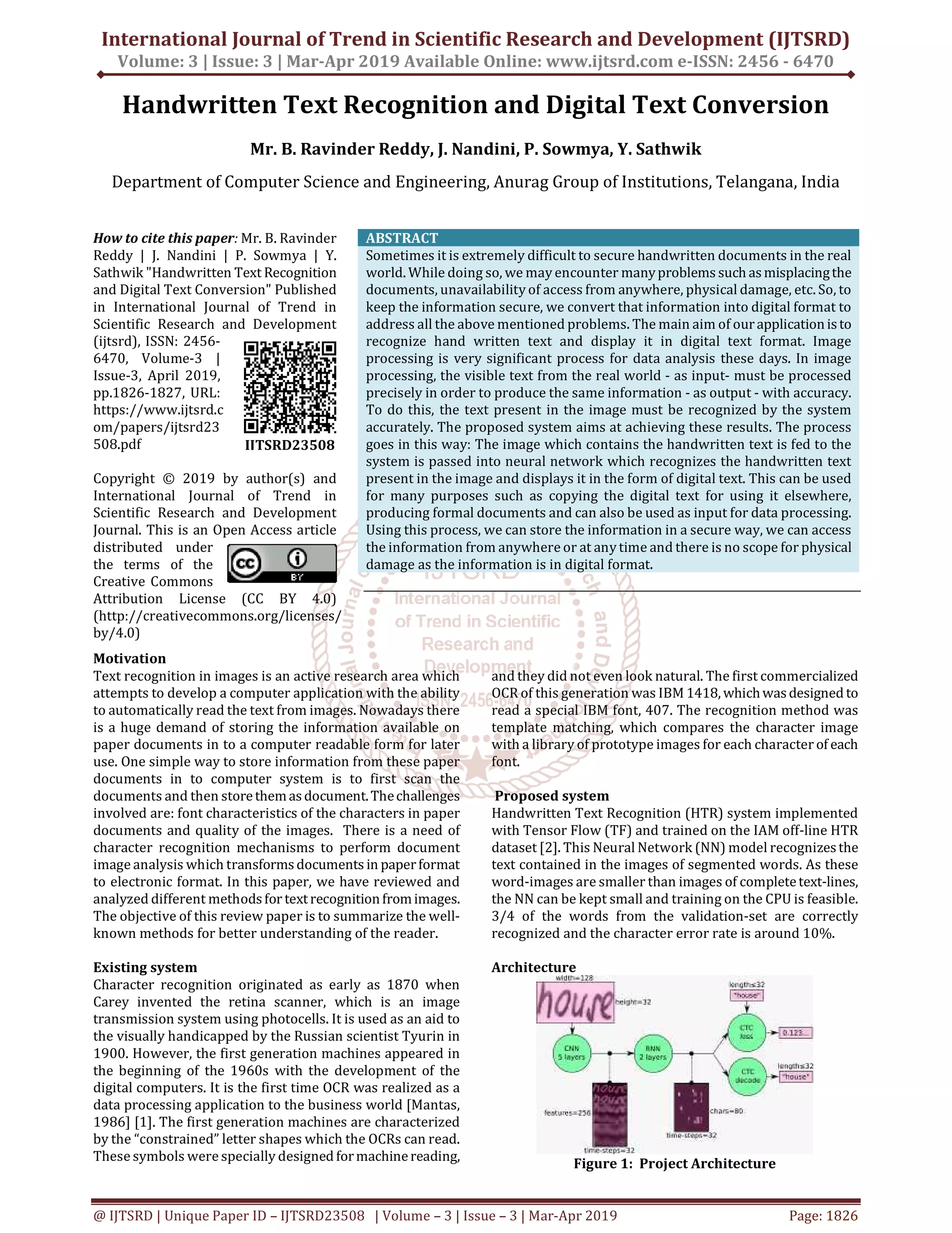 Handwritten Text Recognition and Digital Text Conversion | PDF