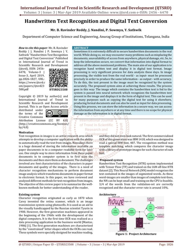 Handwritten Text Recognition and Digital Text Conversion | PDF