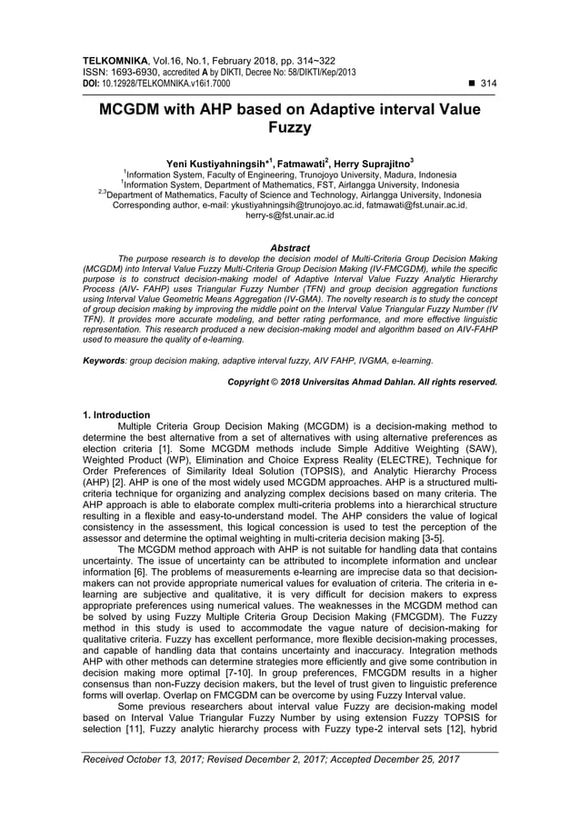 MCGDM with AHP based on Adaptive interval Value Fuzzy | PDF