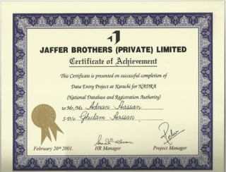Jaffer Brothers Experience Certificate | PDF