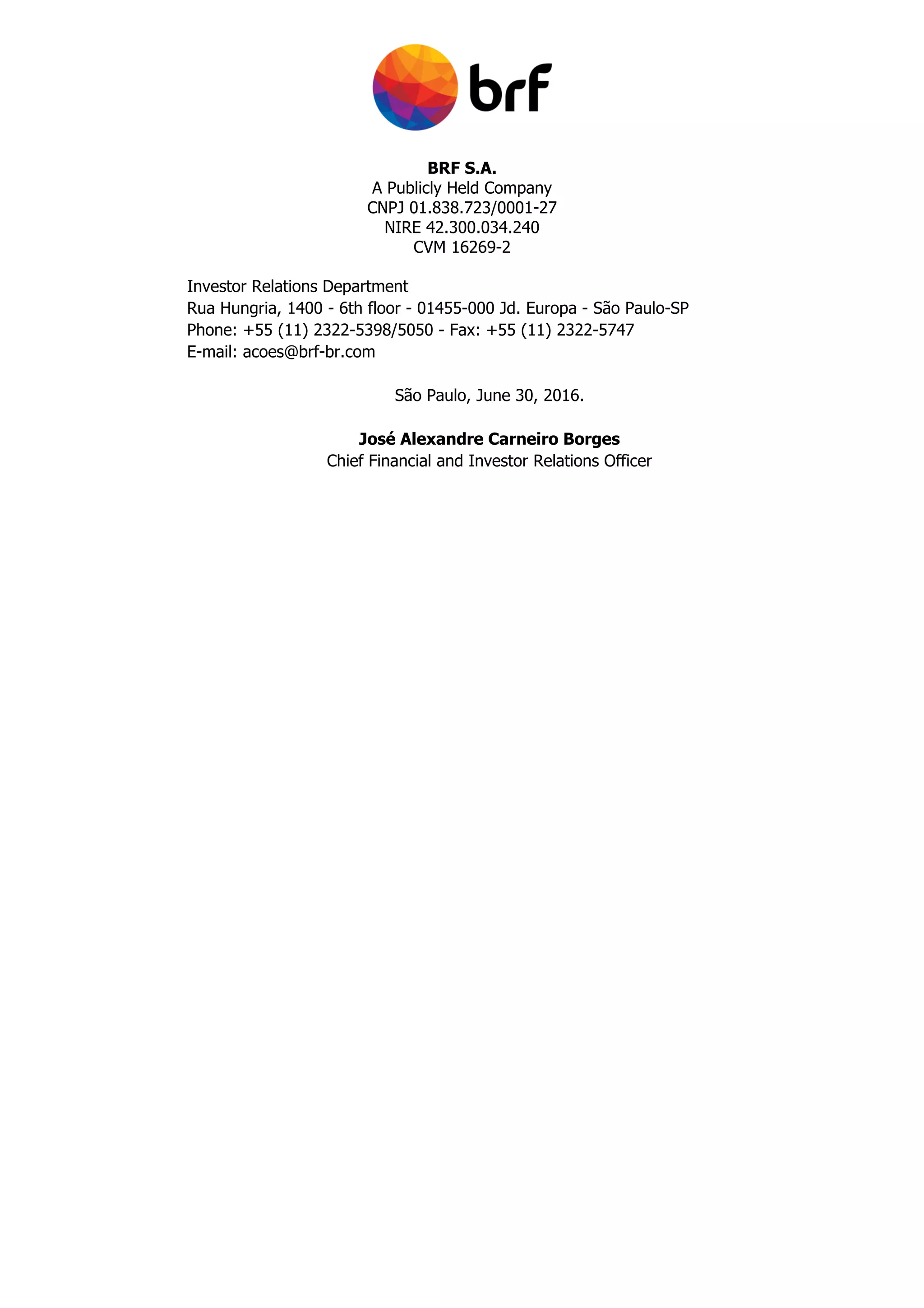 BRF_AvisoaosAcionistas_JCP_300616ENG | PDF