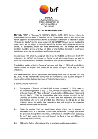 BRF_AvisoaosAcionistas_JCP_300616ENG | PDF