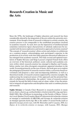 Research Creation in Music and the Arts Towards a Collaborative ...