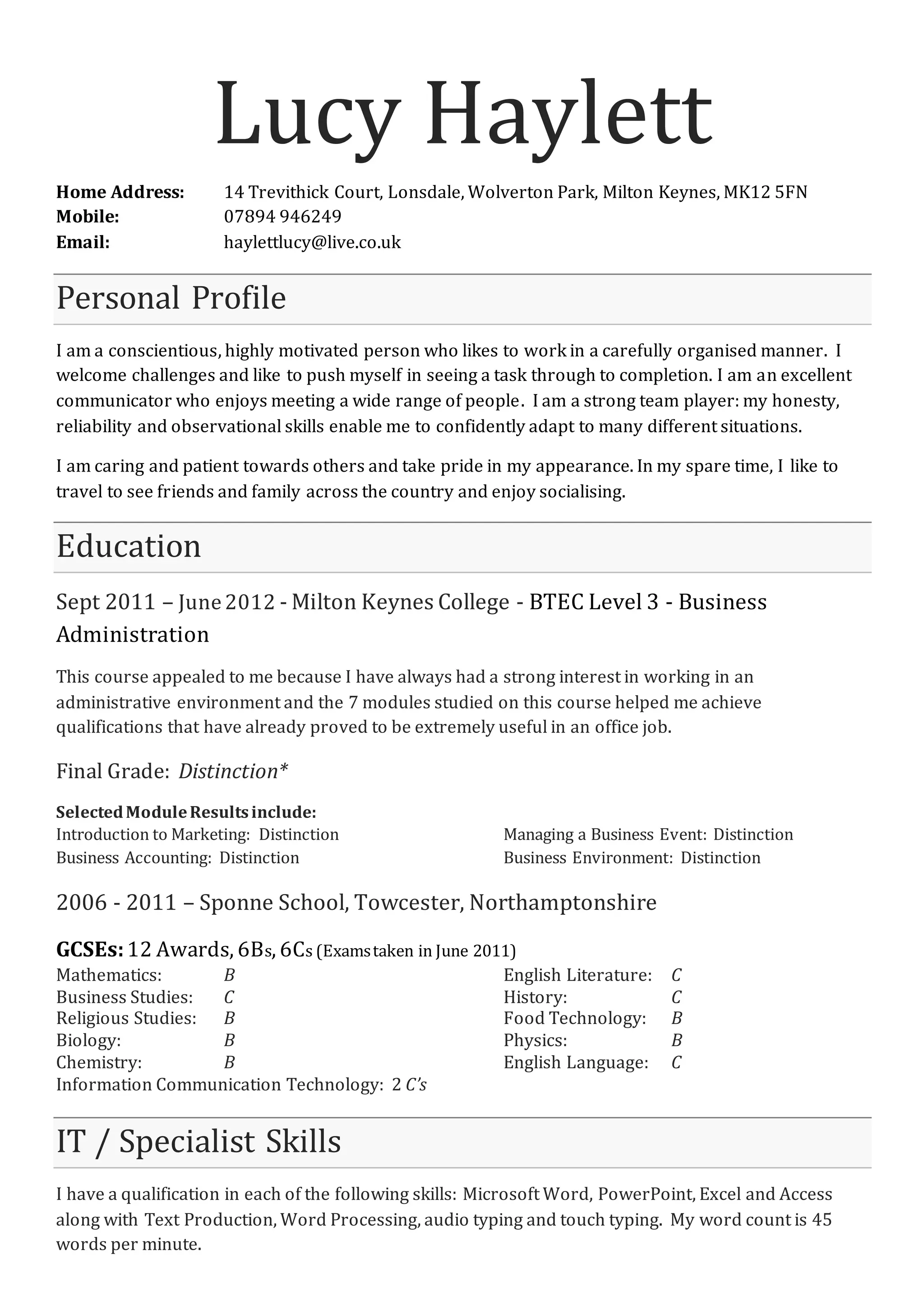 Lucy Haylett CV | DOCX