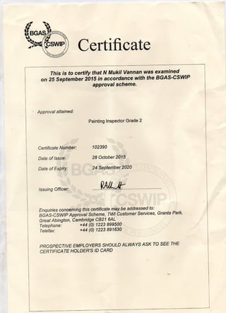 CSWIP (BGAS Painting Inspector) | PDF