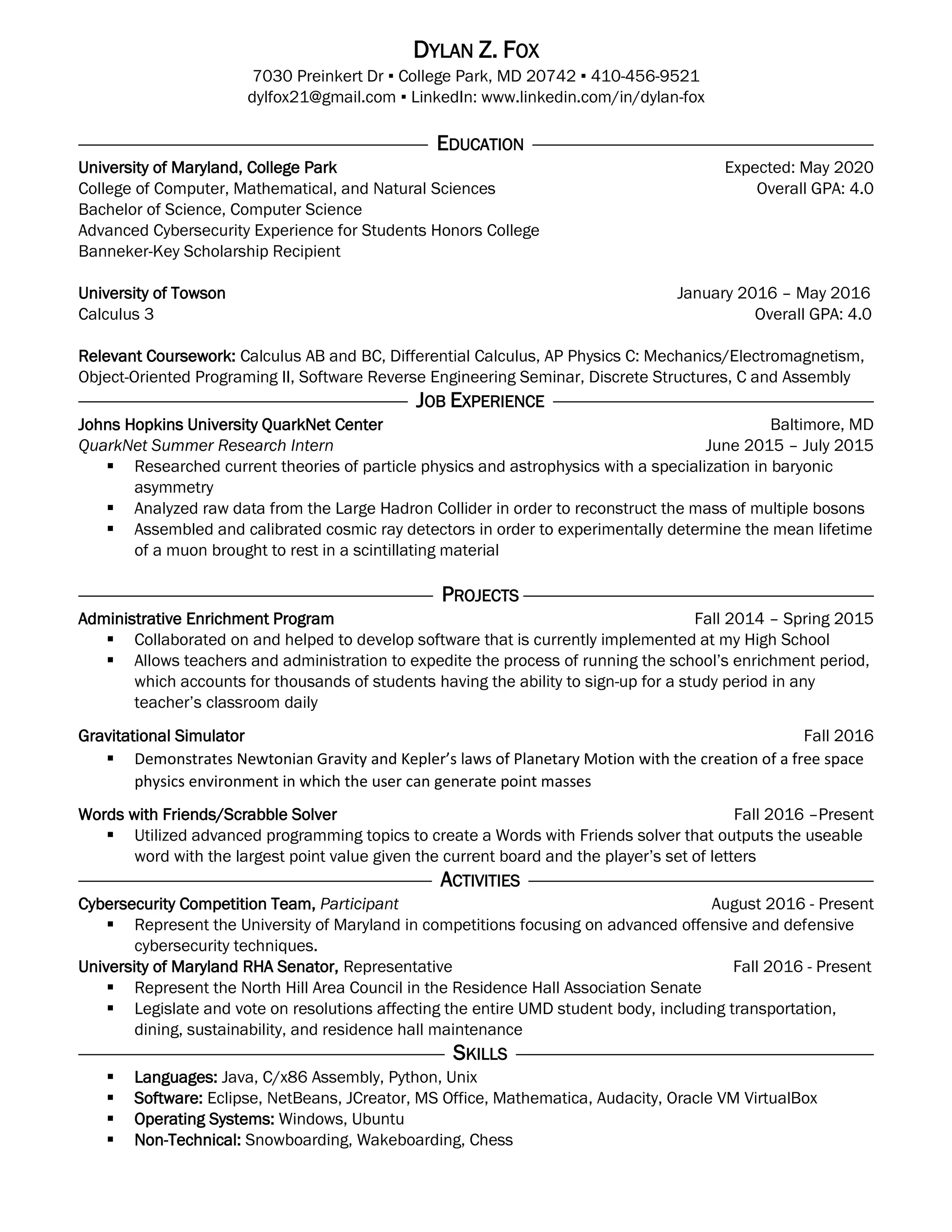 Dylan Fox Resume 4.0 | PDF