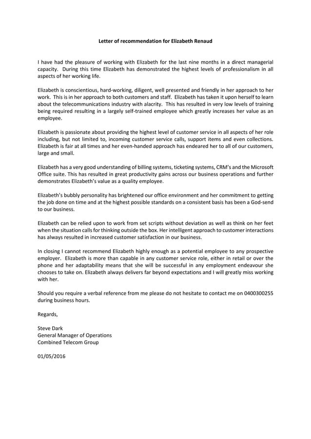 Letter of Recommendation Elizabeth Renaud | PDF
