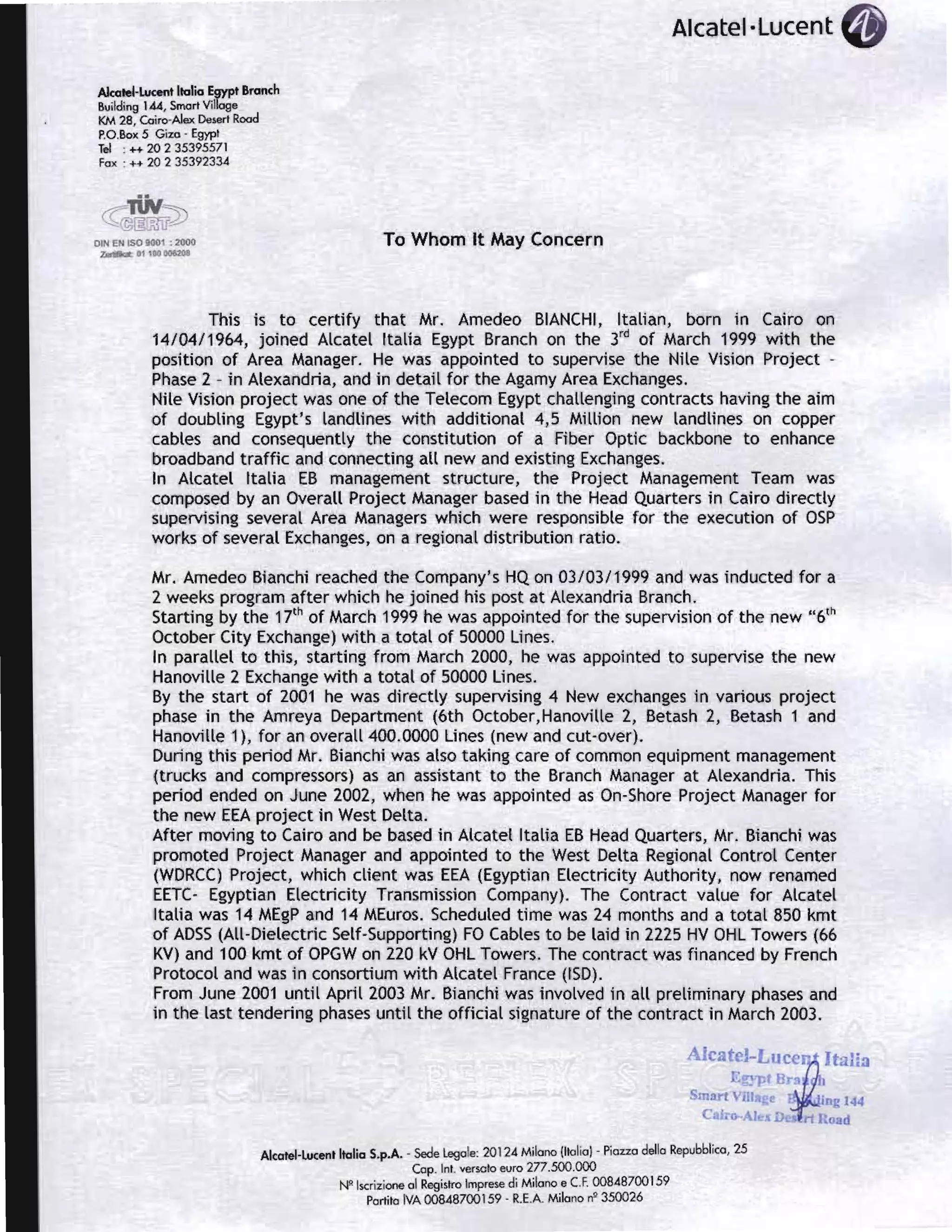 ALCATEL service letter | PDF