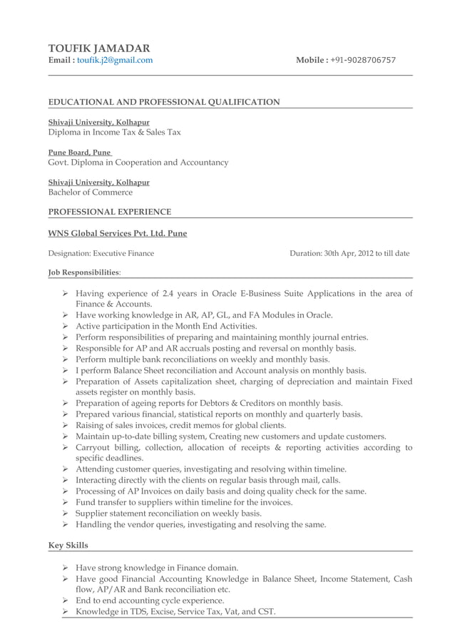 Resume - Toufik Jamadar | PDF