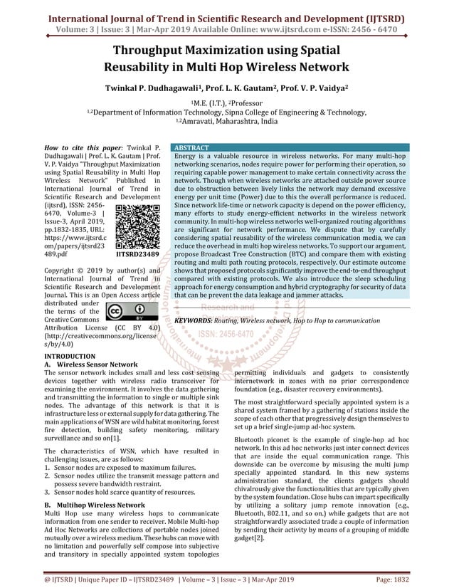 Throughput Maximization Using Spatial Reusability In Multi Hop Wireless Network Pdf