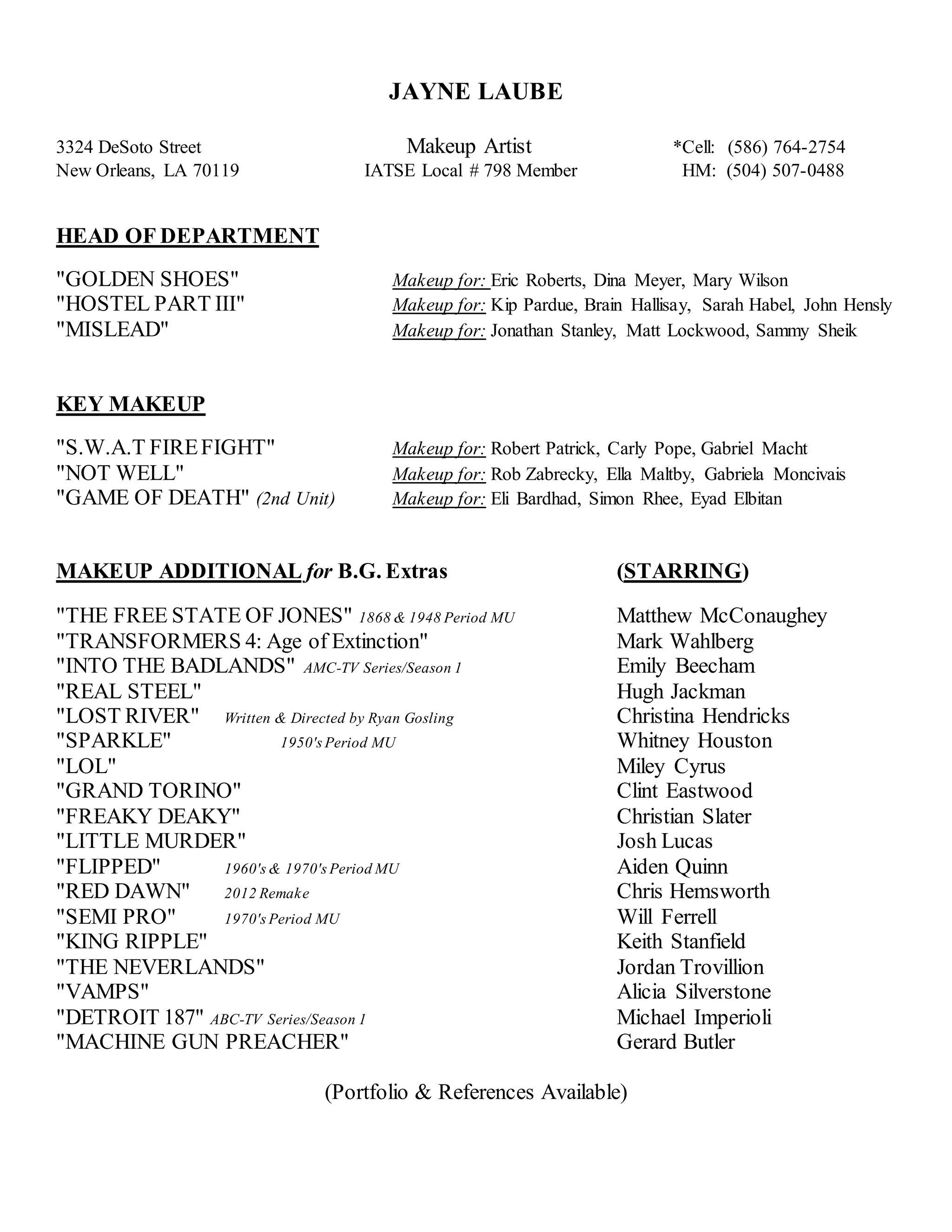 MU Artist Jayne Laube, Resume | DOCX