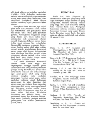 PENGARUH TEKNIK ADAPTASI SALINITAS TERHADAP KELANGSUNGAN HIDUP DAN PERTUMBUHAN BENIH IKAN PATIN ...