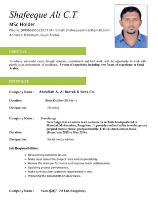 Shafeeque Ali Resume planning | DOCX