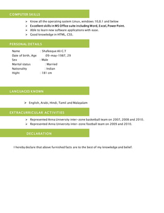 Shafeeque Ali Resume planning | DOCX