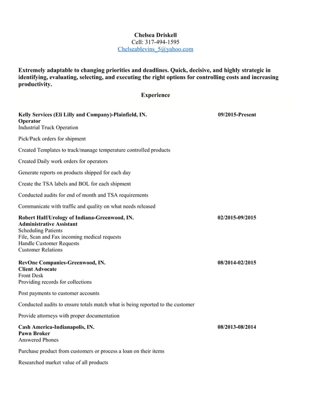 Chelsea Driskell Resume | DOC