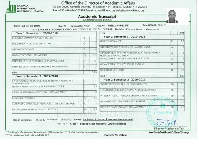 Academic transcript 1 | PDF