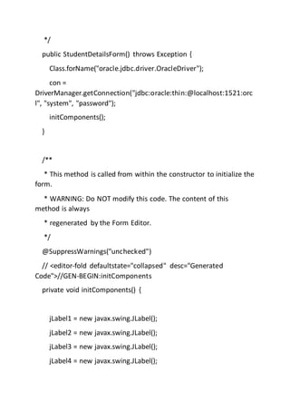 Net Beans Codes for Student Portal | PDF