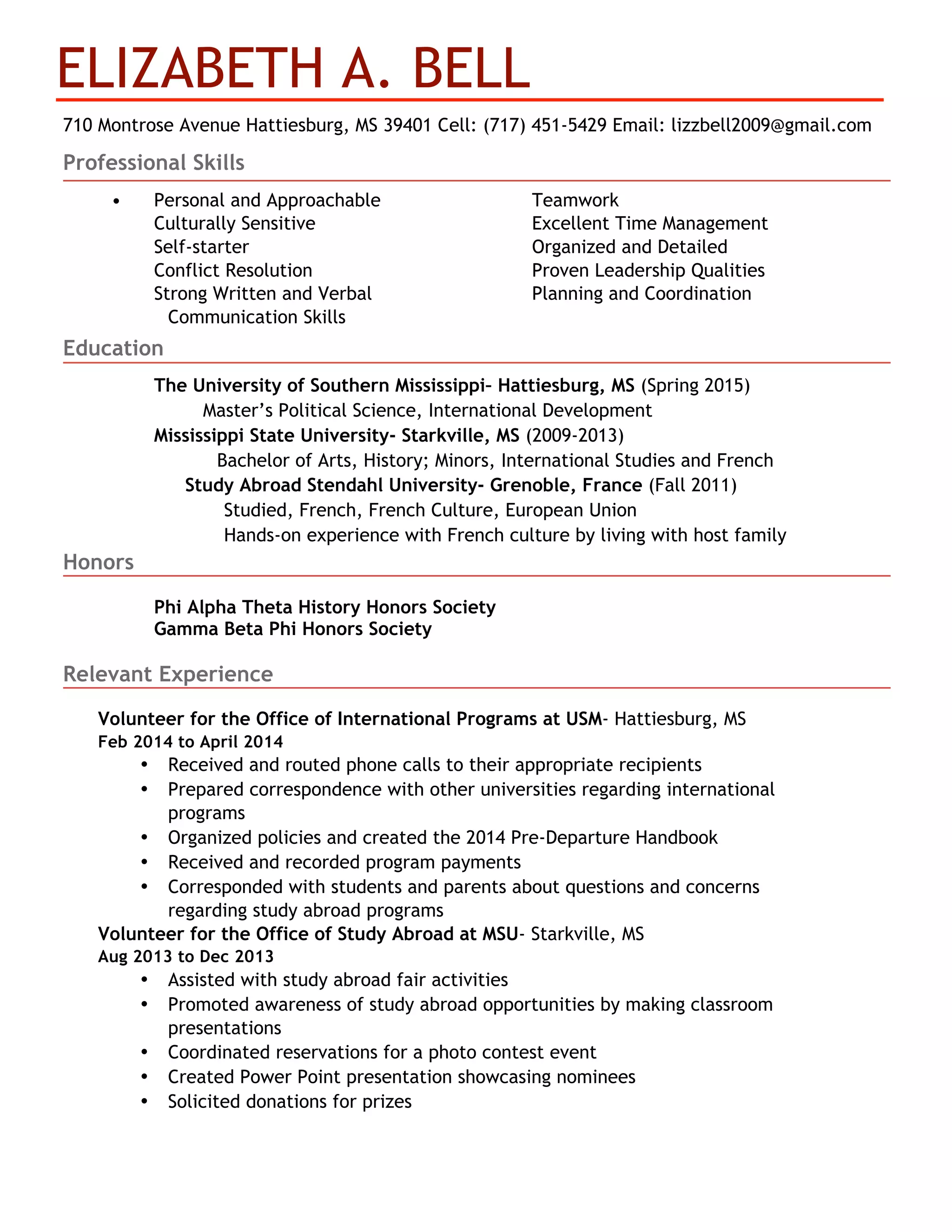 Elizabeth A. Bell Resume | PDF | Undergraduate Education | College ...