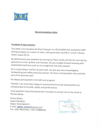 Ali Silver SMP recommandation letter | PDF