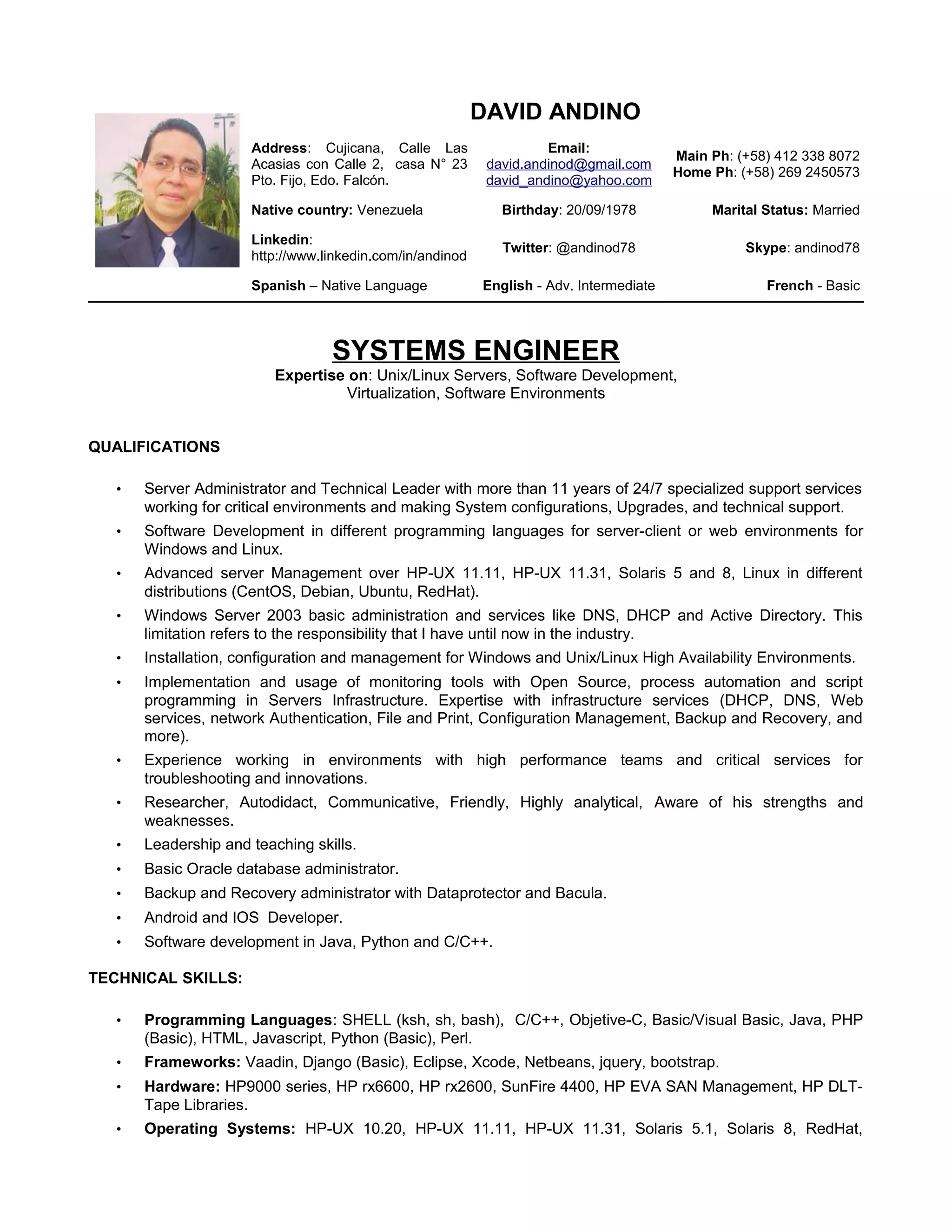 C.V David Andino - 2015 - English | PDF