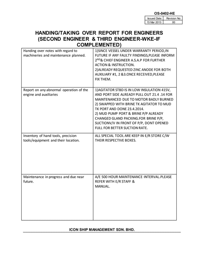 Form-OS-0402-HE- Handing Taking Over Report For Engineers rev00 NEW ...