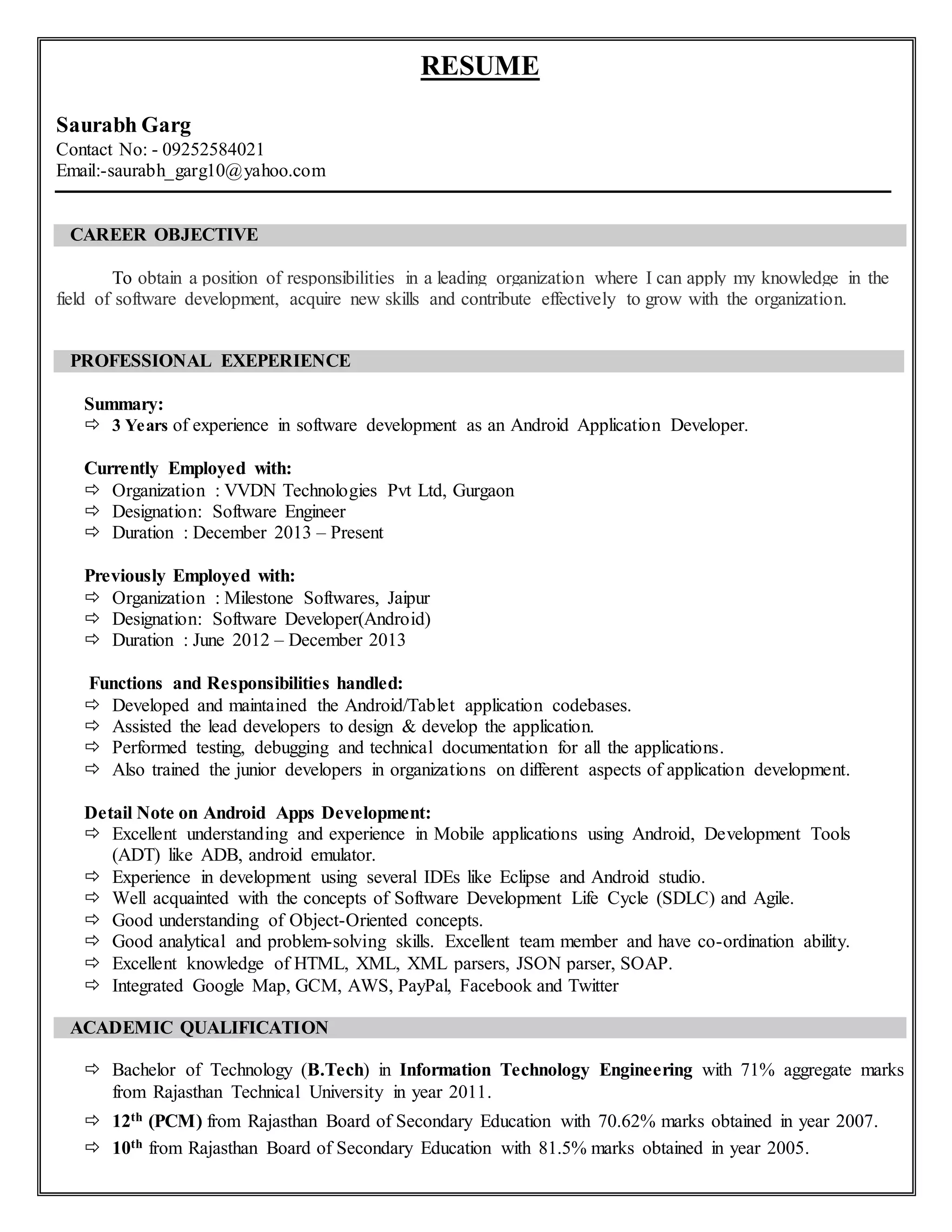 Saurabh_CV | DOC | Operating Systems | Computer Software and Applications