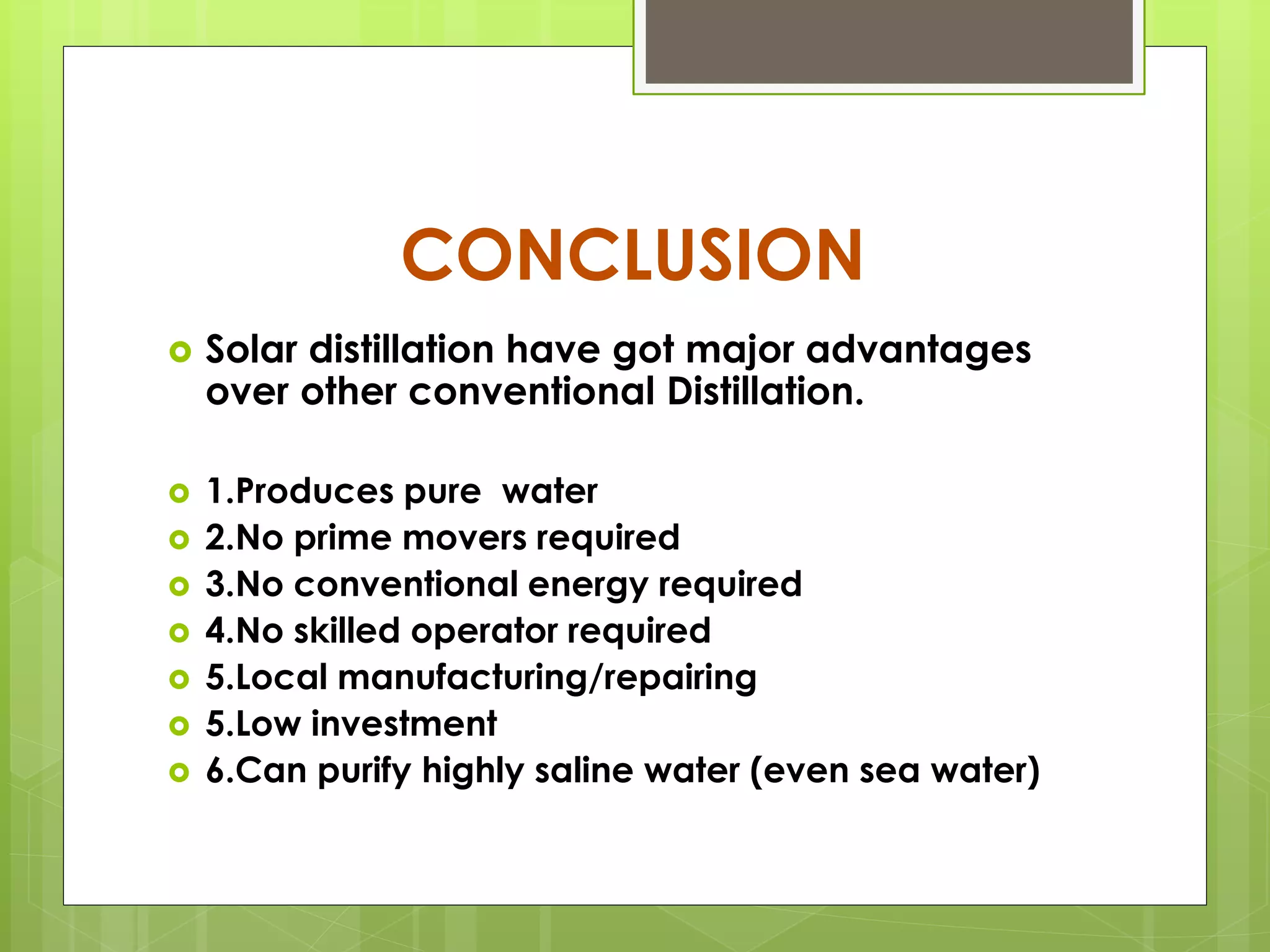 SOLAR DISTILLATION | PPT