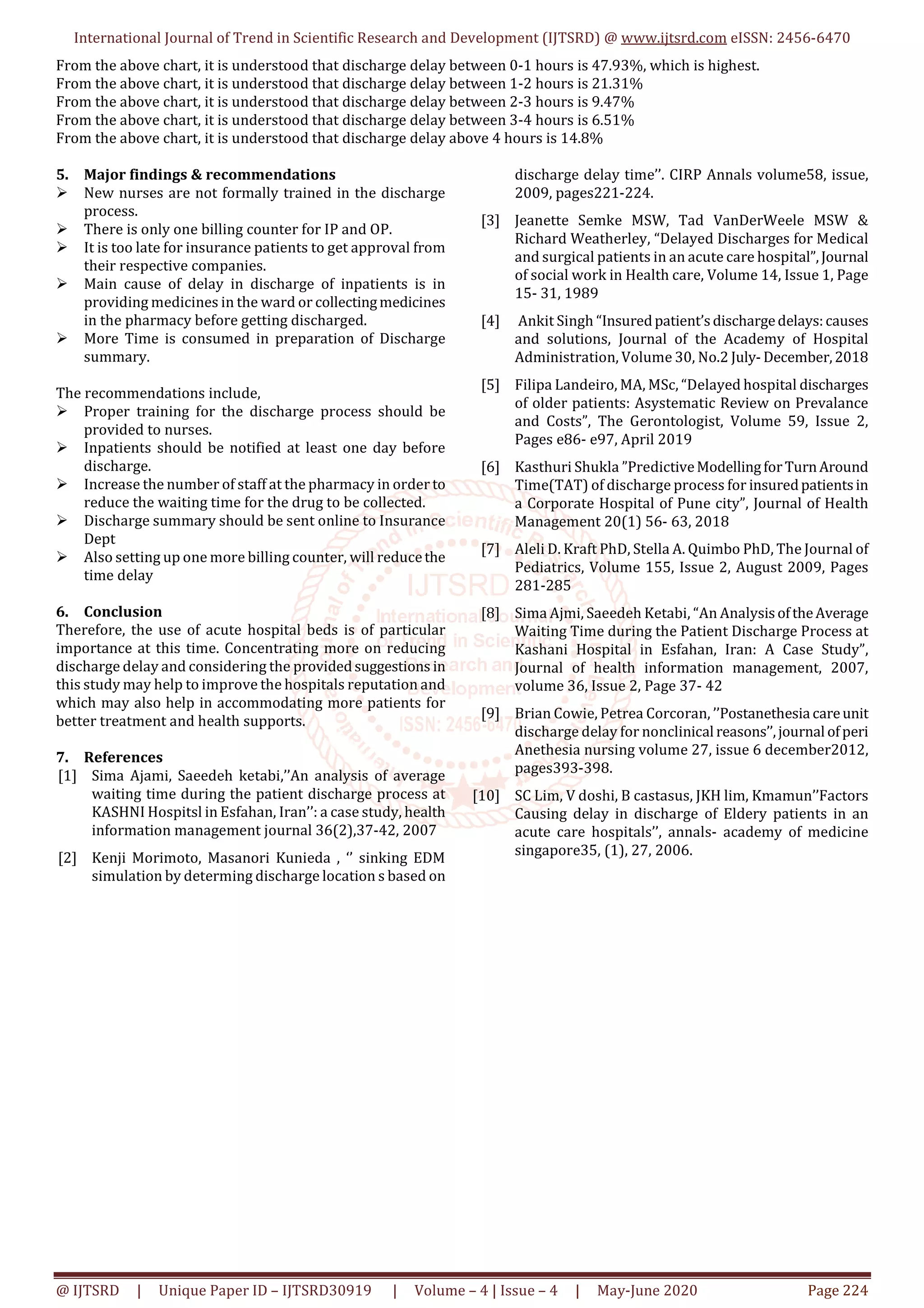 A Study on Delay in Discharge Process, in One of Multispeciality Hospital in Tanjore | PDF