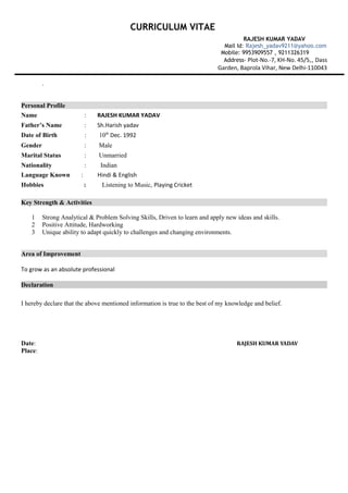 RAJESH KUMAR YADAV ...RESUME.. | DOC