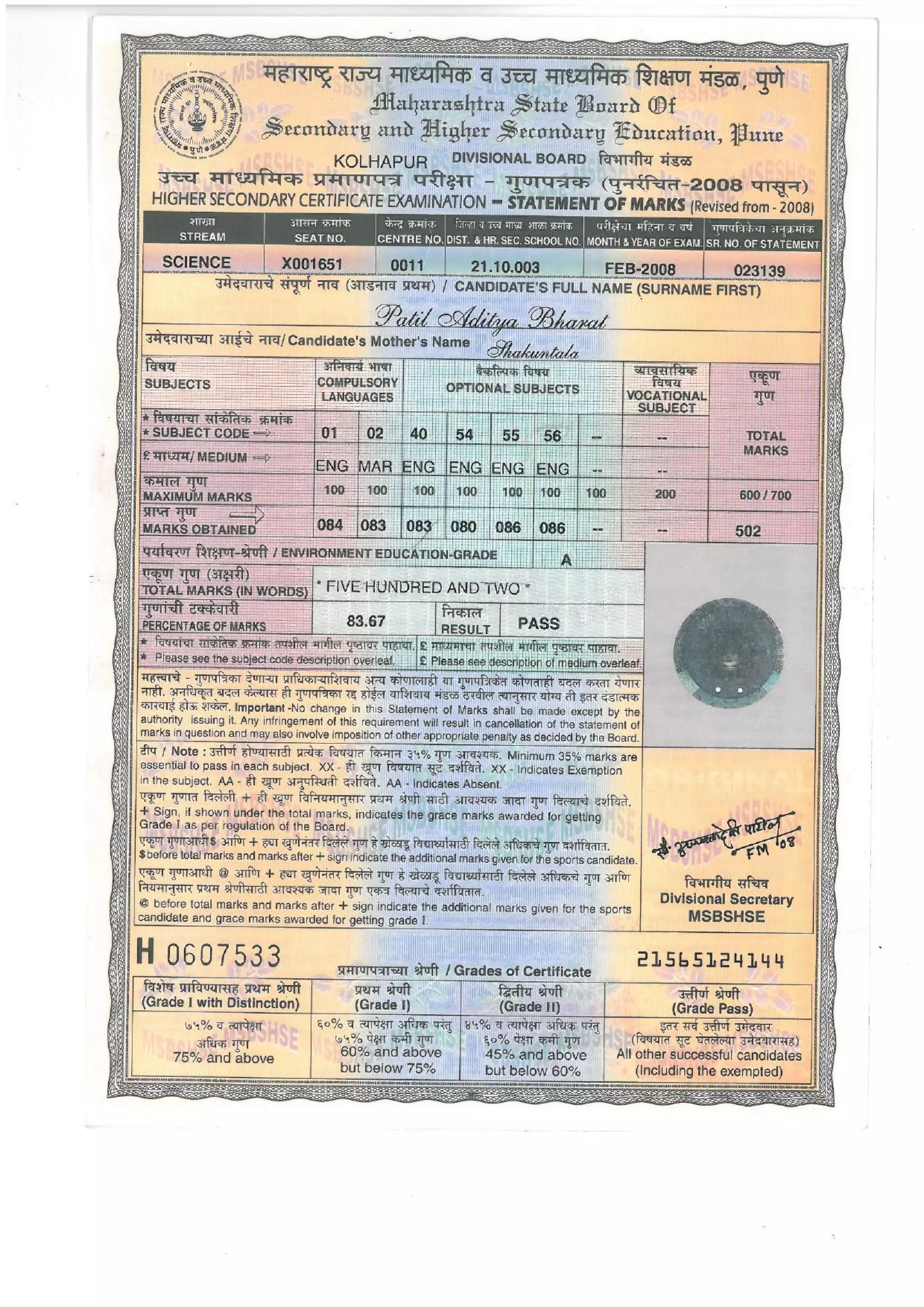 12th marksheet | PDF