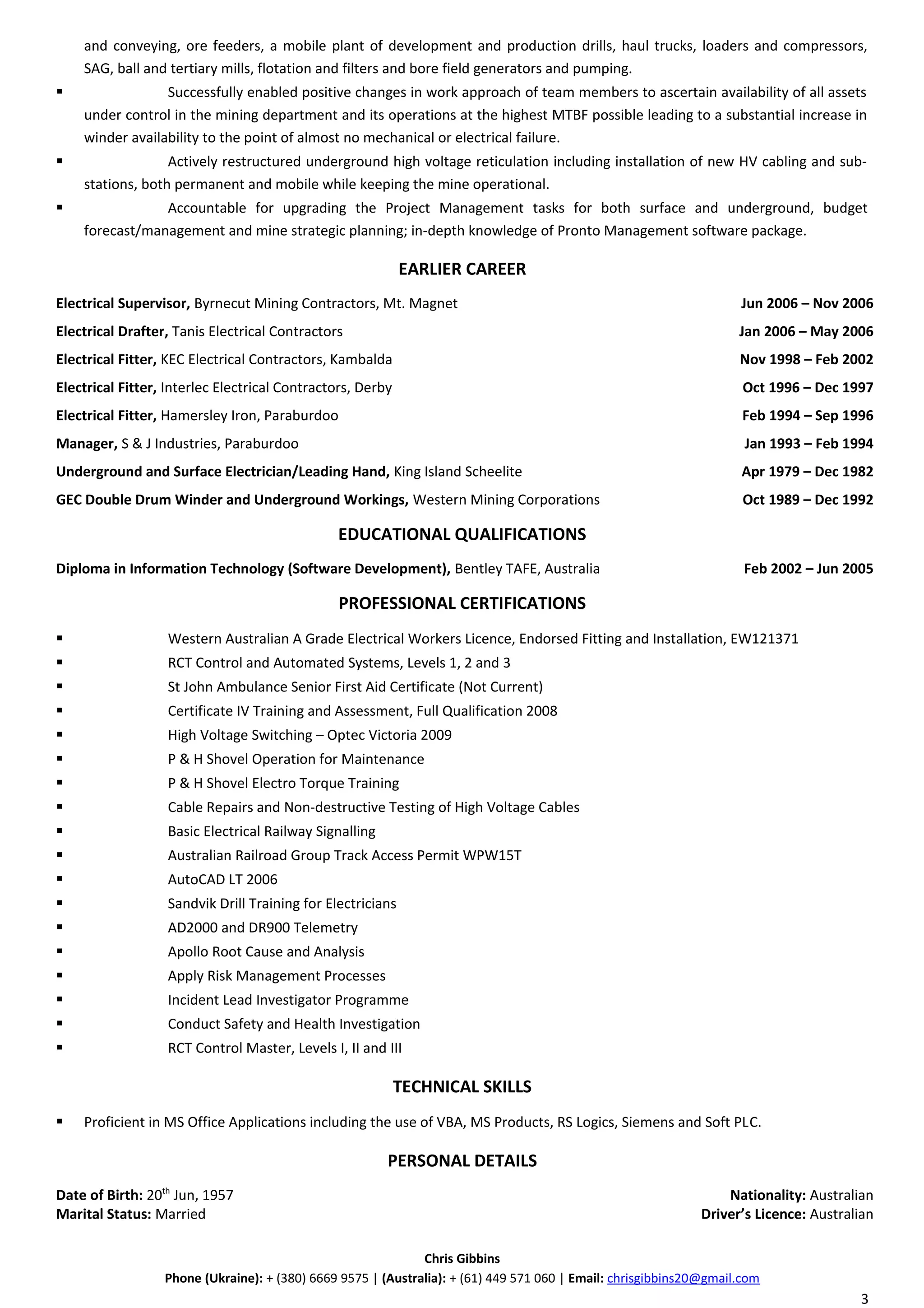 CV - Chris Gibbins | DOC | Civil Engineering Industry | Industries