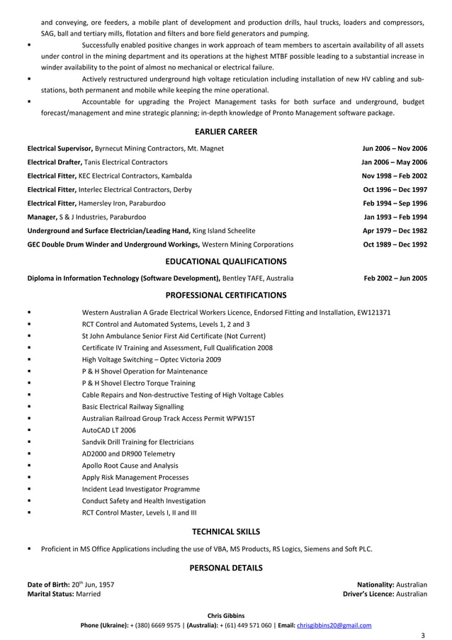 CV - Chris Gibbins | DOC | Civil Engineering Industry | Industries