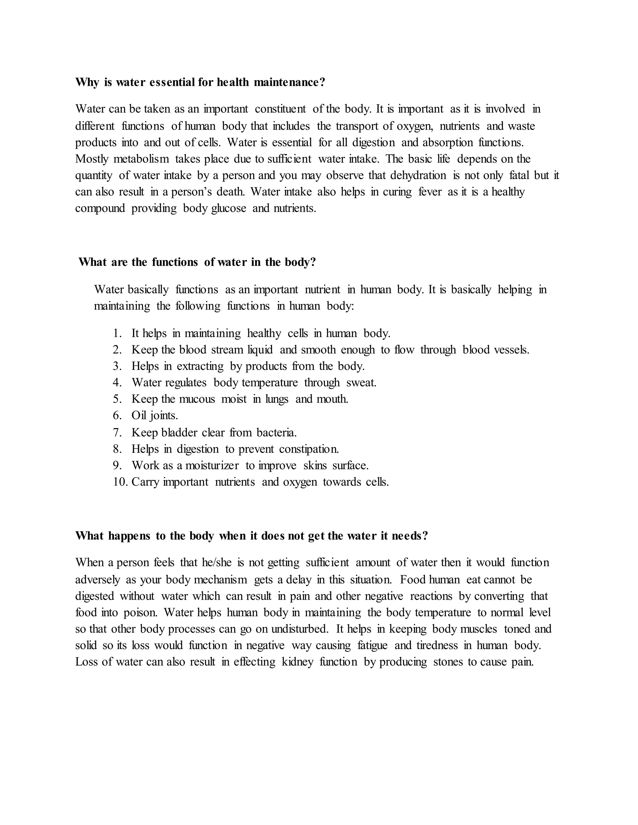 Effects of Dehydration | DOCX