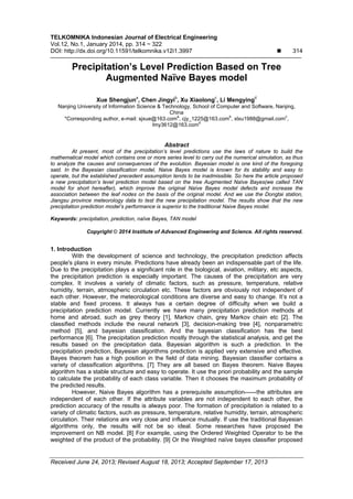 Precipitation’s Level Prediction Based on Tree Augmented Naïve Bayes model | PDF | Weather | Science
