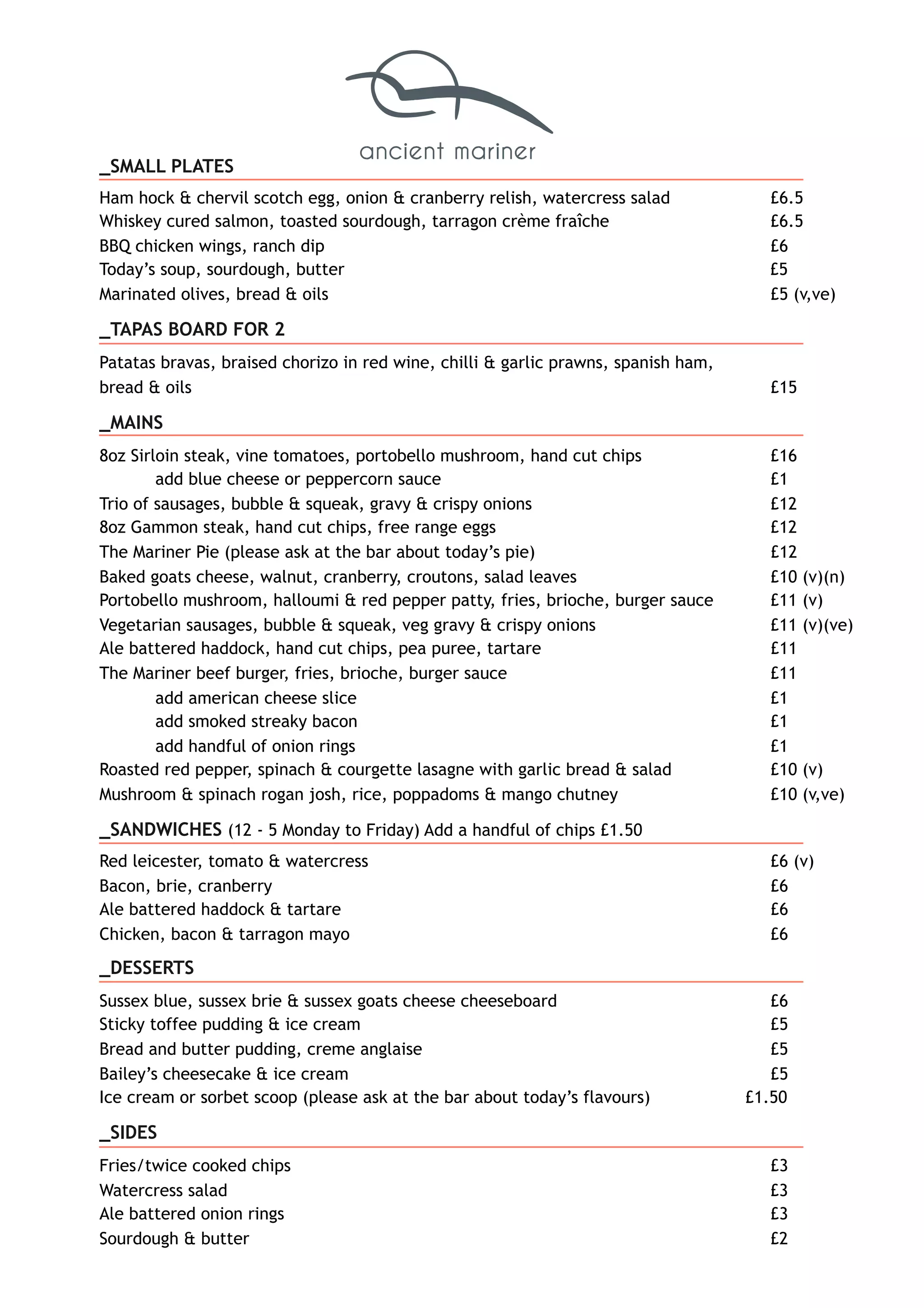 The Ancient Mariner Main Menu 021215 | PDF