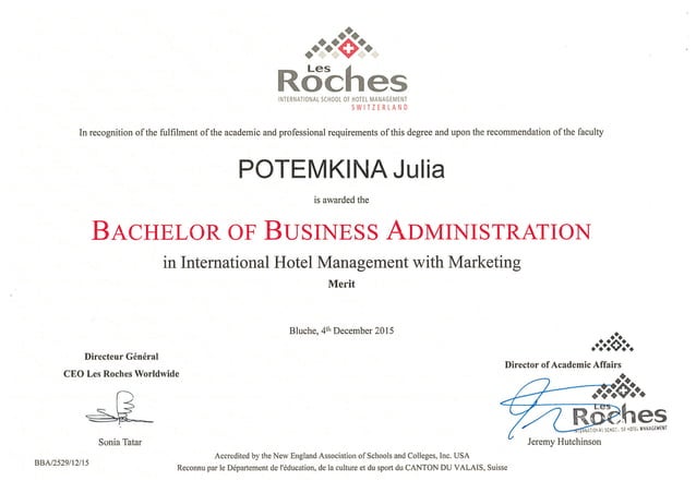 BBA Certificate Les Roches | PDF