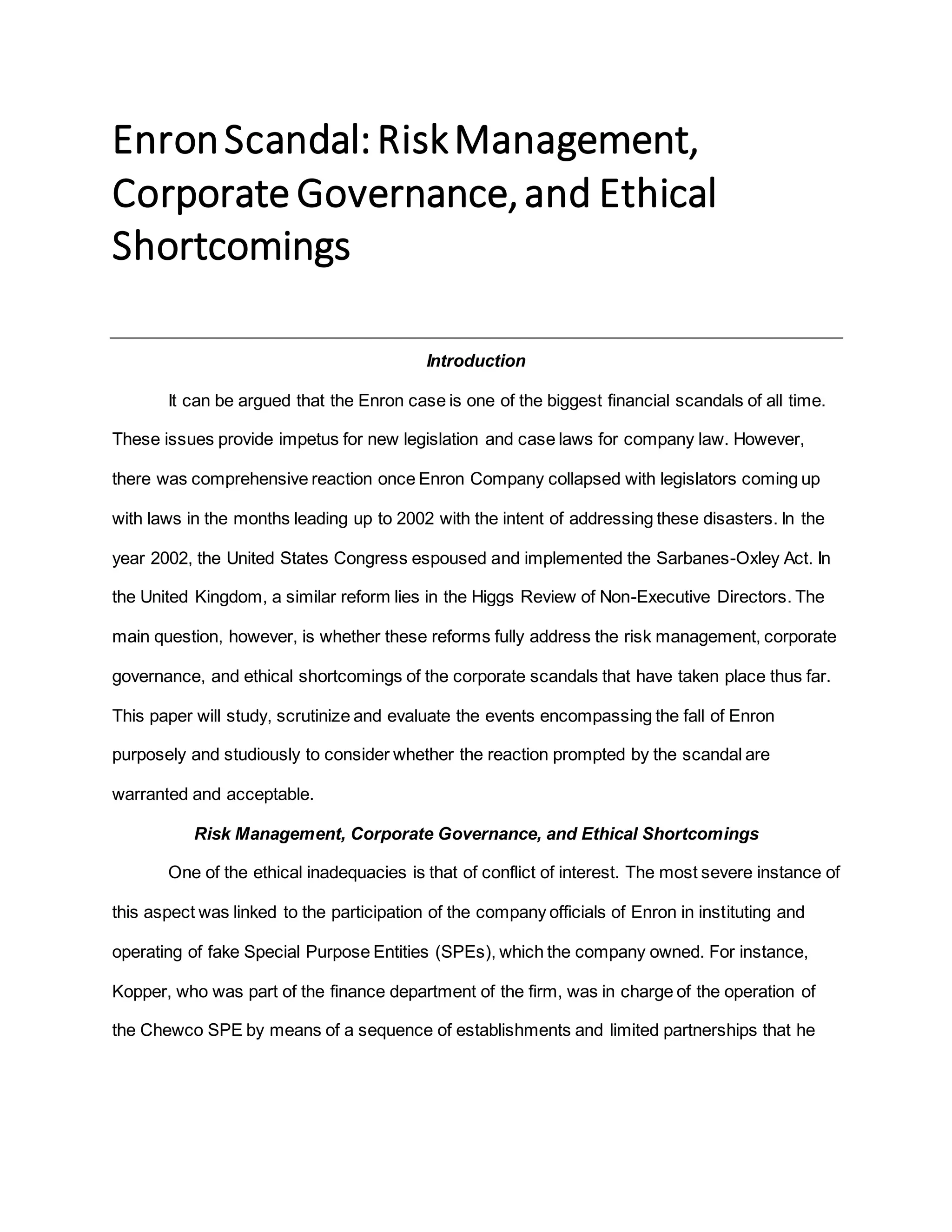 Corporate Governance Lessons from Enron | DOCX