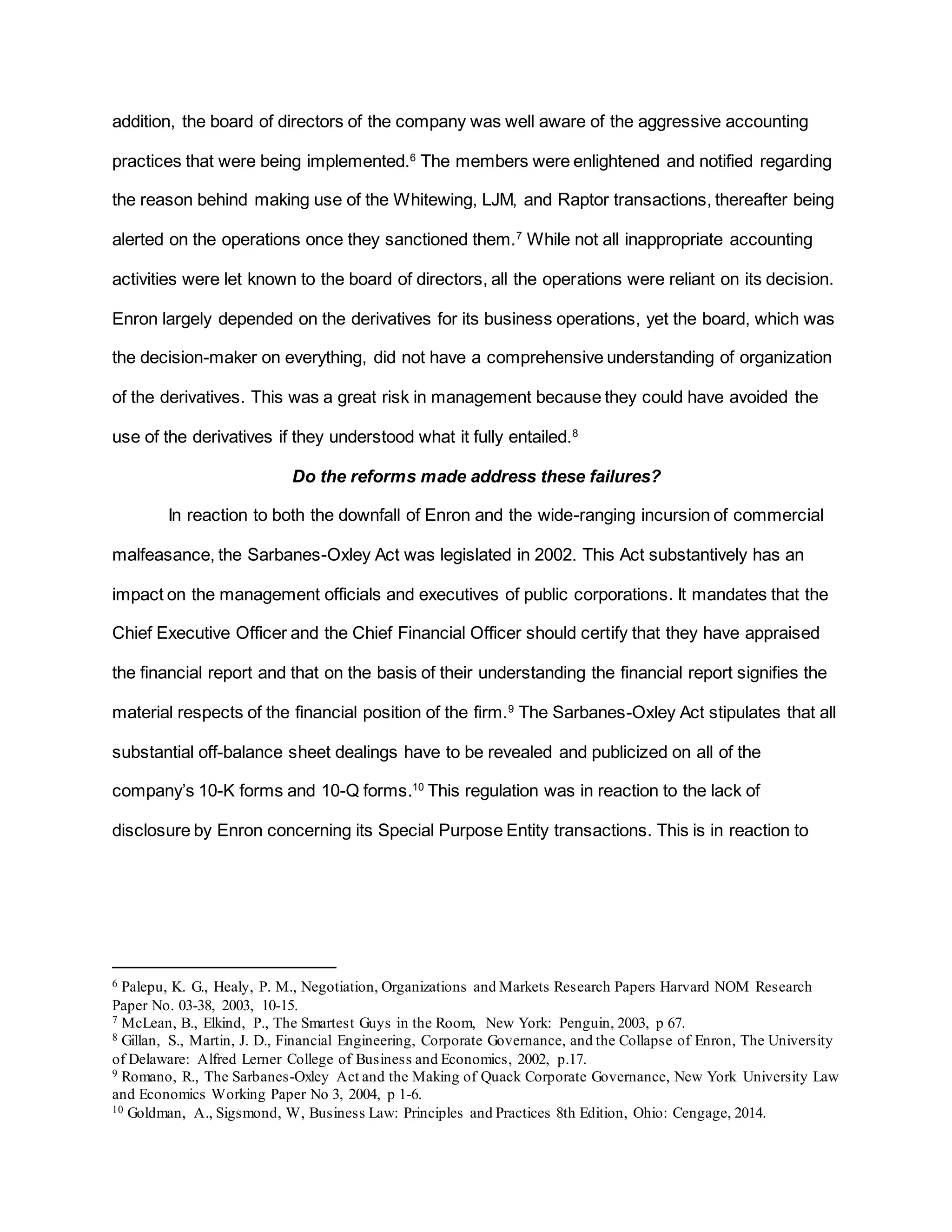 Corporate Governance Lessons from Enron | DOCX