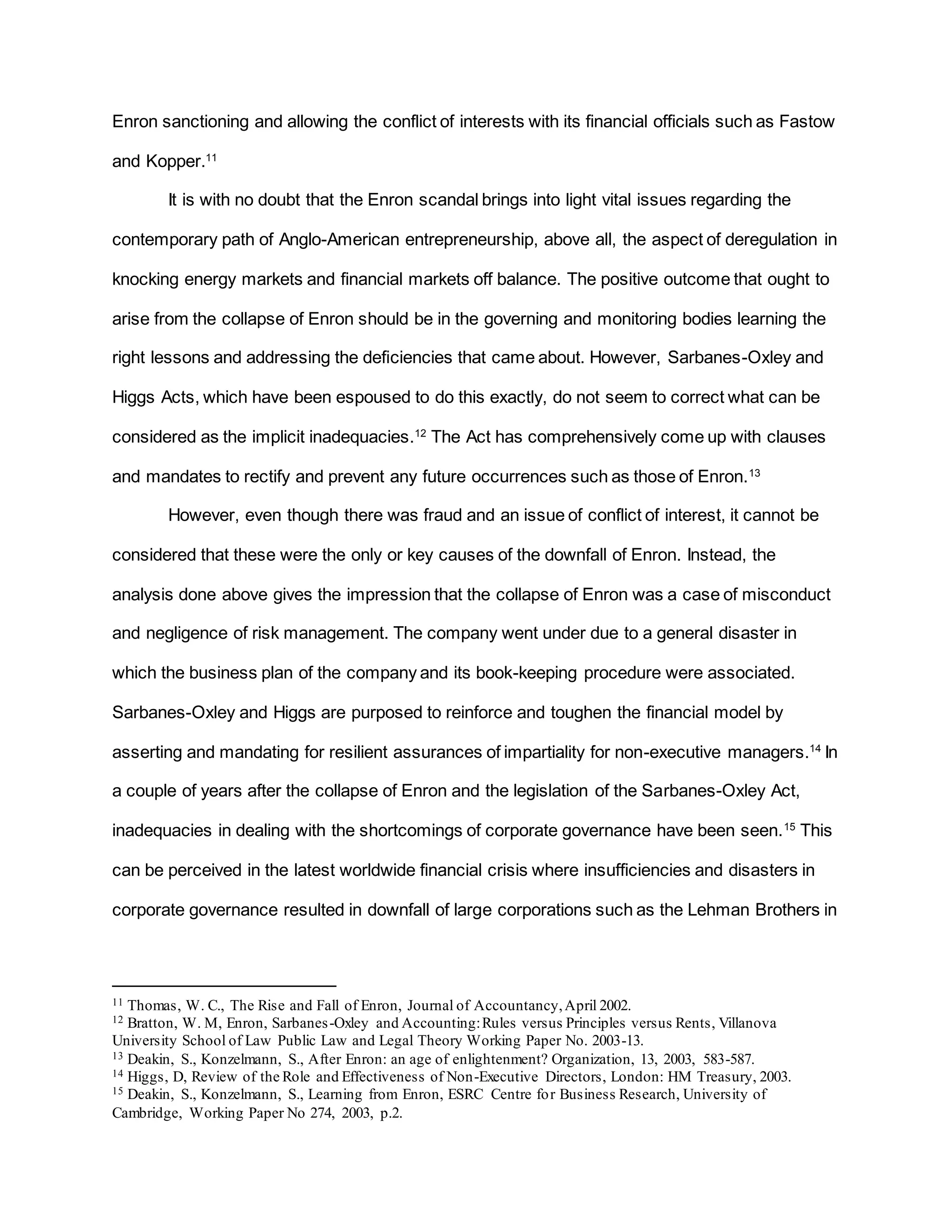 Corporate Governance Lessons from Enron | DOCX