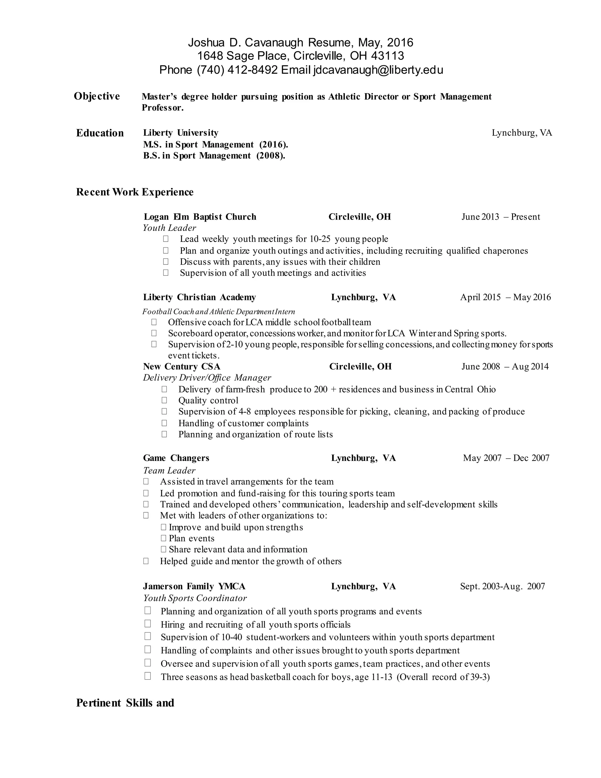 JoshCavanaugh_Resume_Generic_May_2016 | DOCX