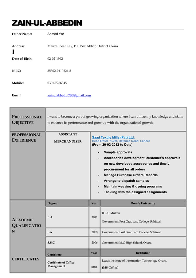 ZAIN-UL-ABBEDIN RESUME.DOC