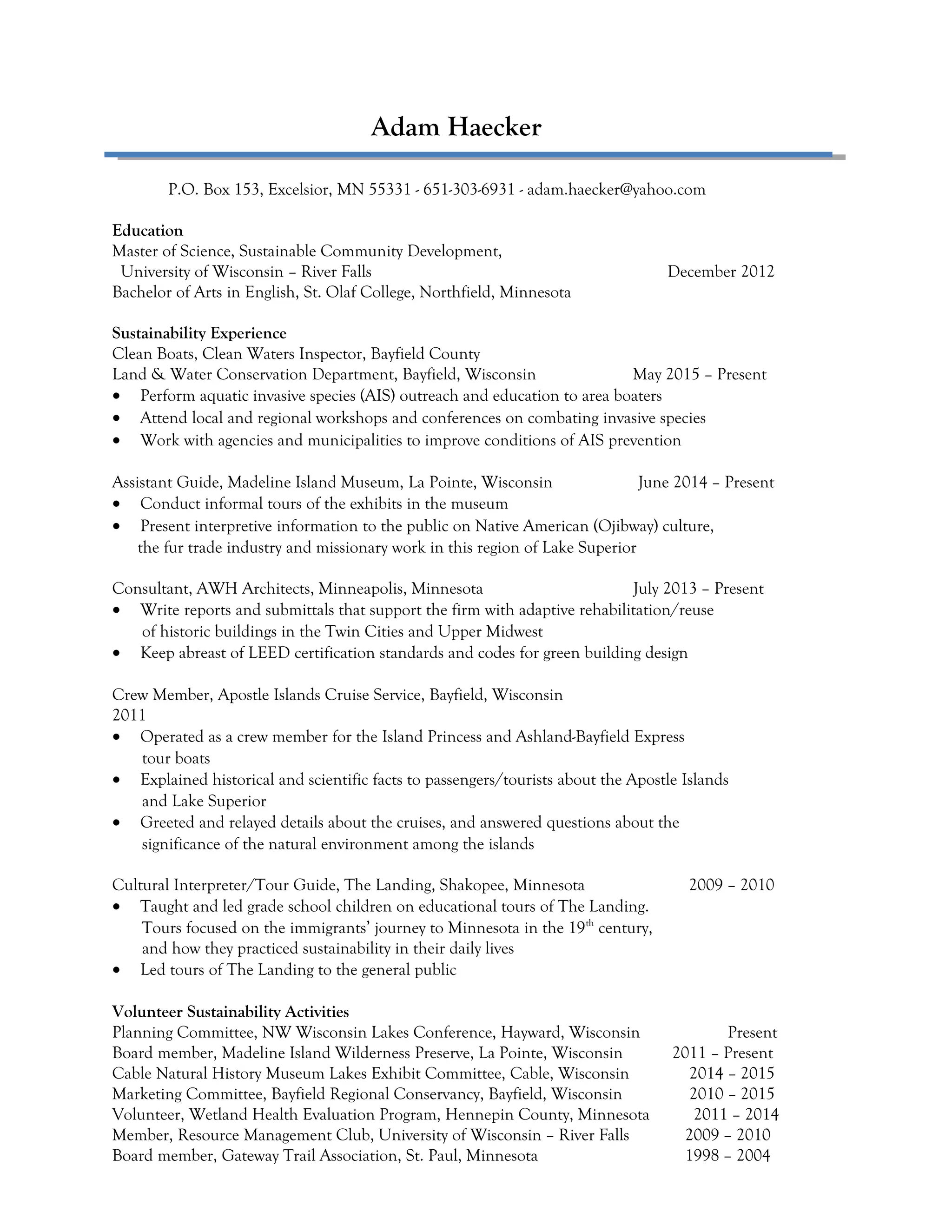 Adam Haecker resume | DOC