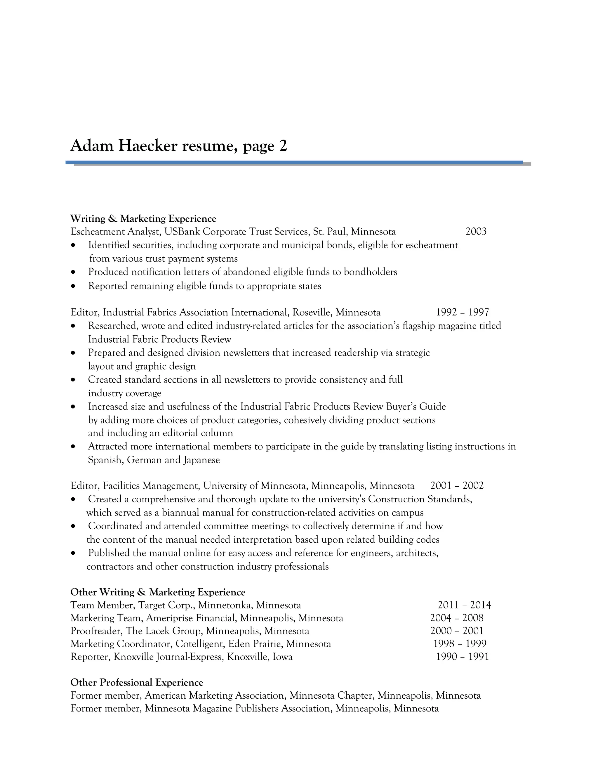 Adam Haecker resume | DOC