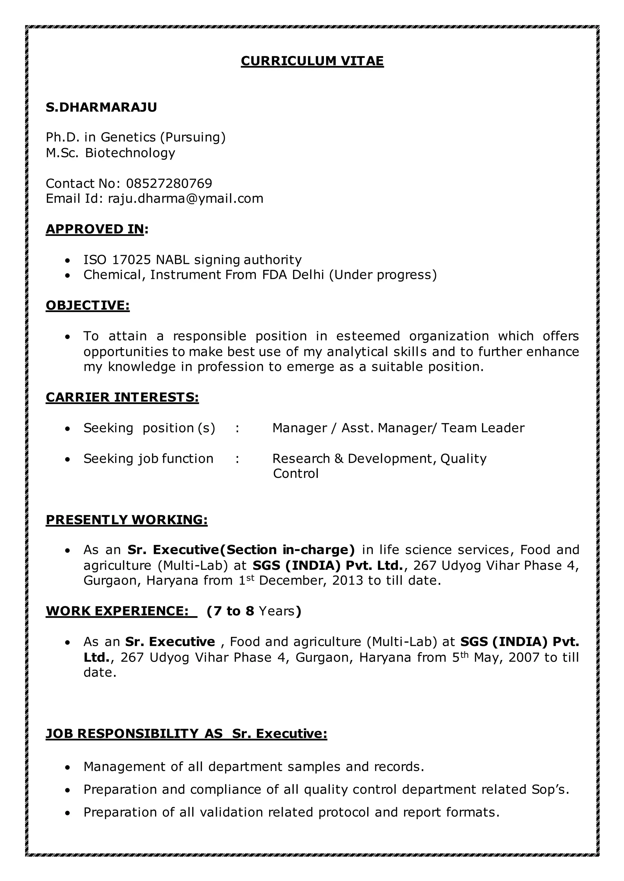 Dharmaraju_Resume | PDF | Free Download