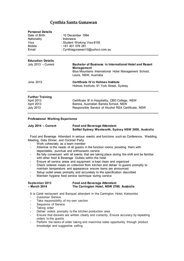 Cynthia Santa Gunawan resume | PDF