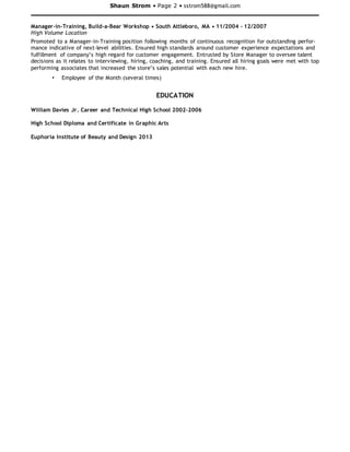 Shaun Strom Retail Resume 01022015 | DOCX