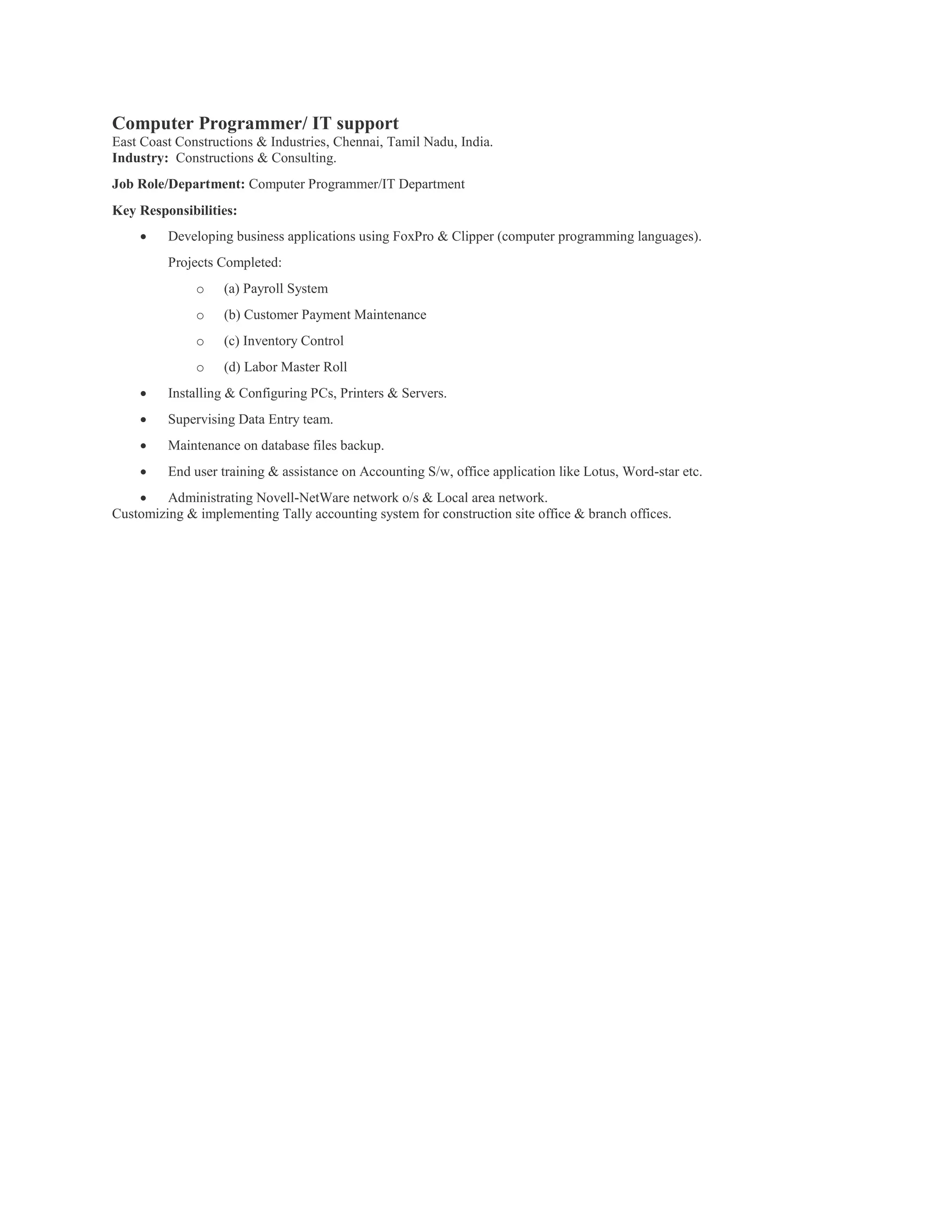 Computer Programmer-ECCI | PDF