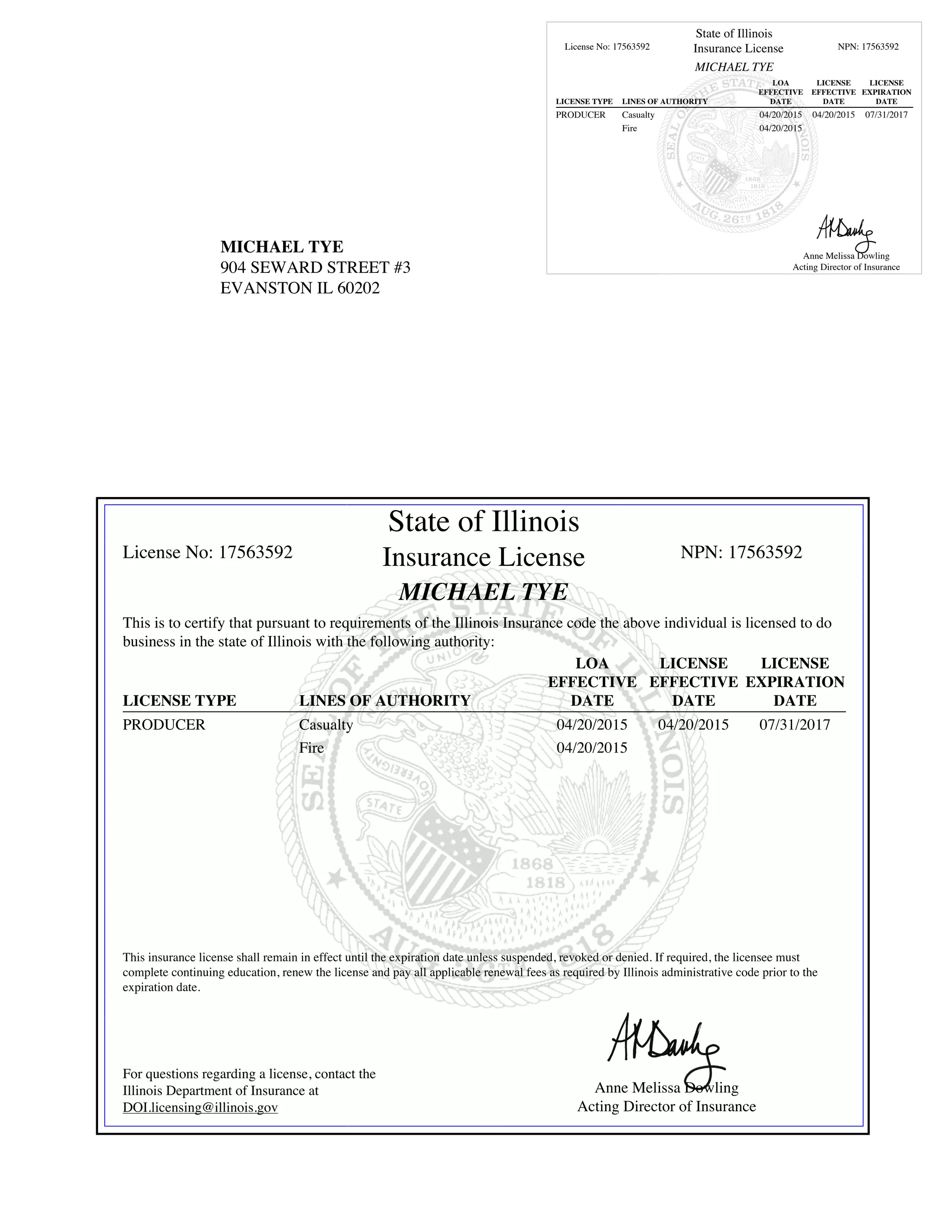 IL Insurance License 17563592 | PDF
