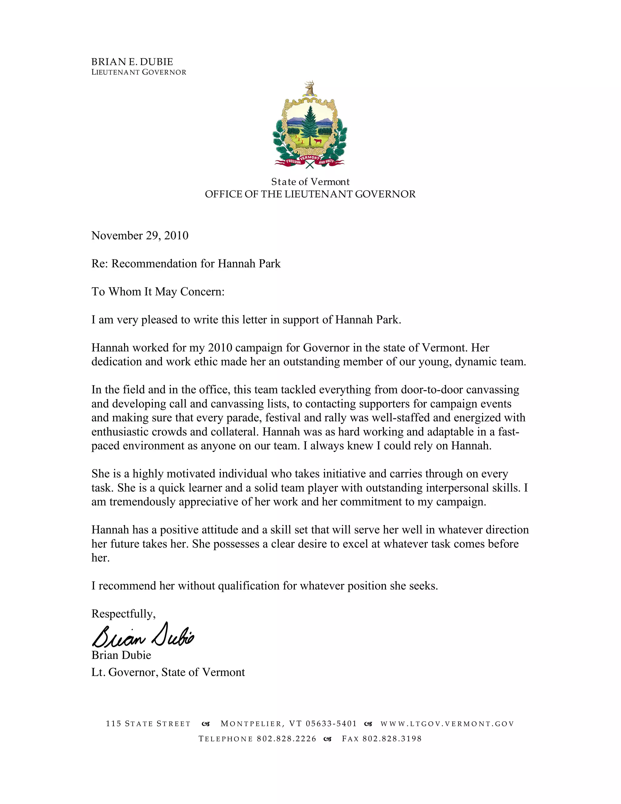 HannahParkGovernorRec | PDF